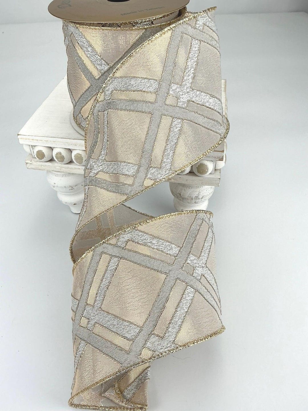 Champagne Gold Ribbon, Christmas Wired Ribbon, 4 Champagne Christmas ...