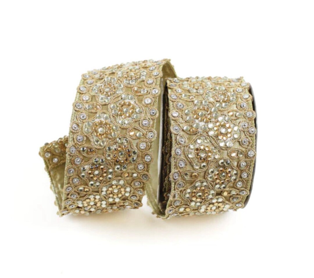 Gold Crystals Christmas Ribbon Farrisilk Flashy Gold - Etsy