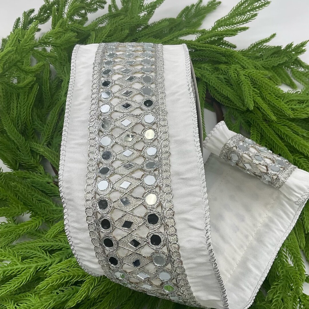 White and Silver Ribbon, 4 White Christmas Ribbon, White and Mirrored ...