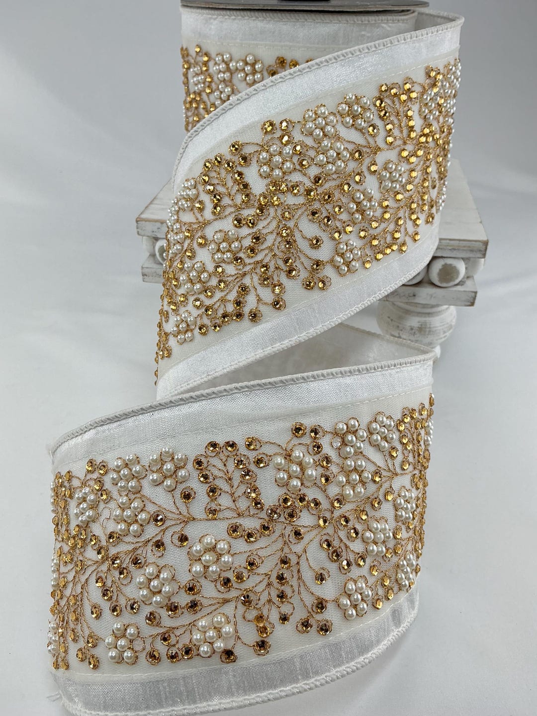 Ivory Farrisilk Edwardian Vine Tree Ribbon 4, Christmas Tree Wired ...