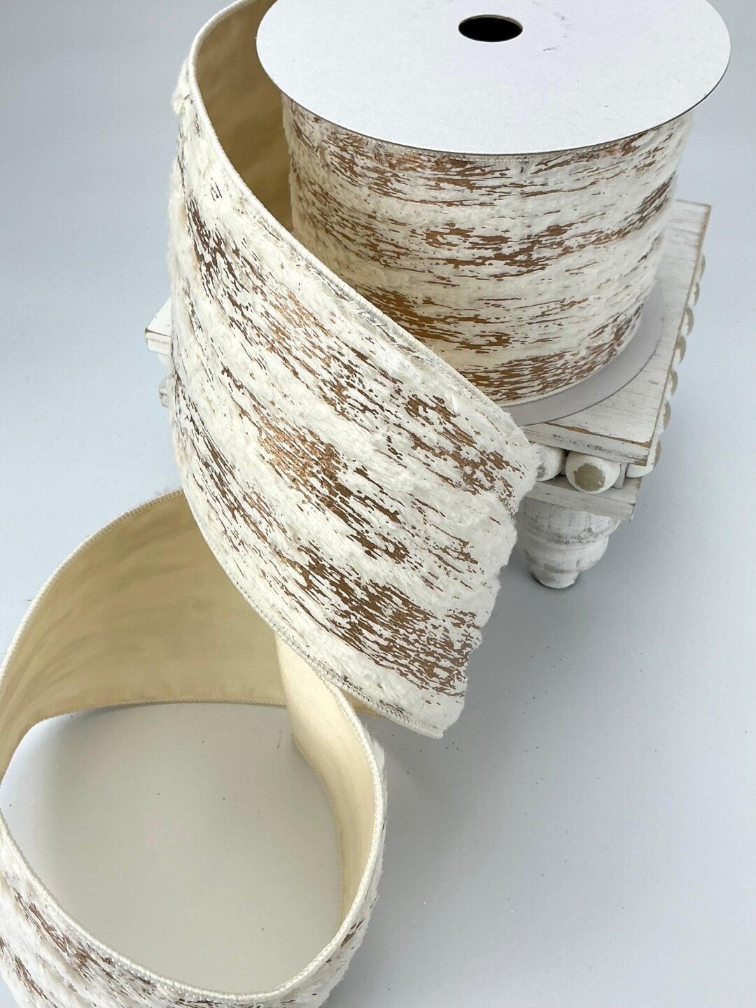 Cream and Gold Furry Ribbon, Faux Fur Ribbon, 4" Cream Christmas Ribbon ...