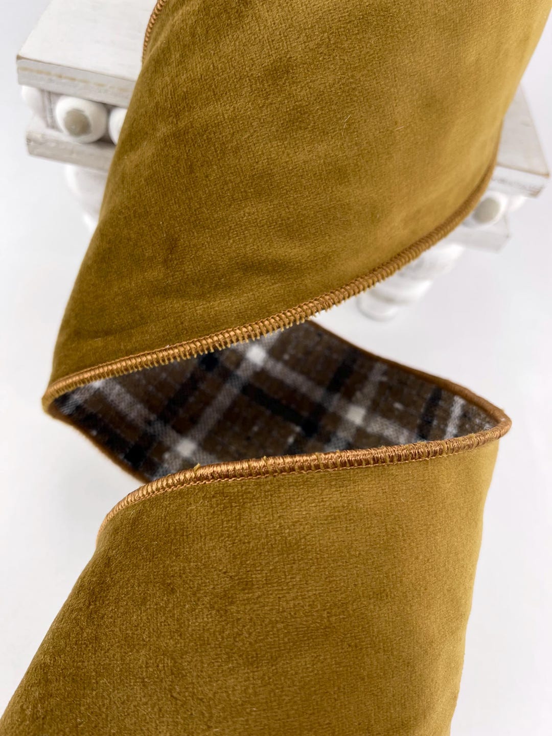 Brown Faux Suede Ribbon, Brown Christmas Wired Ribbon for Tree 4, Plaid ...