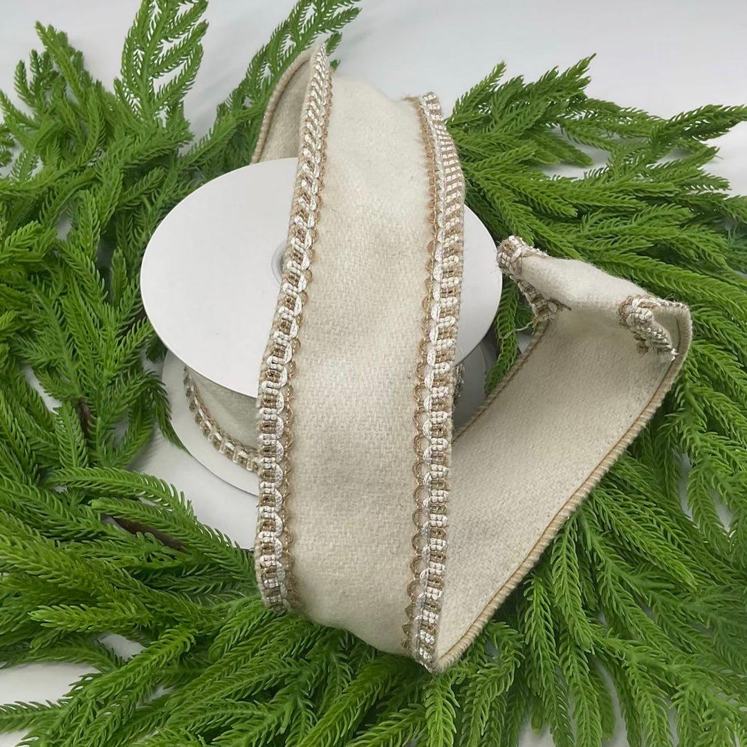 Cream Wired Ribbon, Ivory Christmas Tree Ribbon, Wired Ribbon, Wool ...
