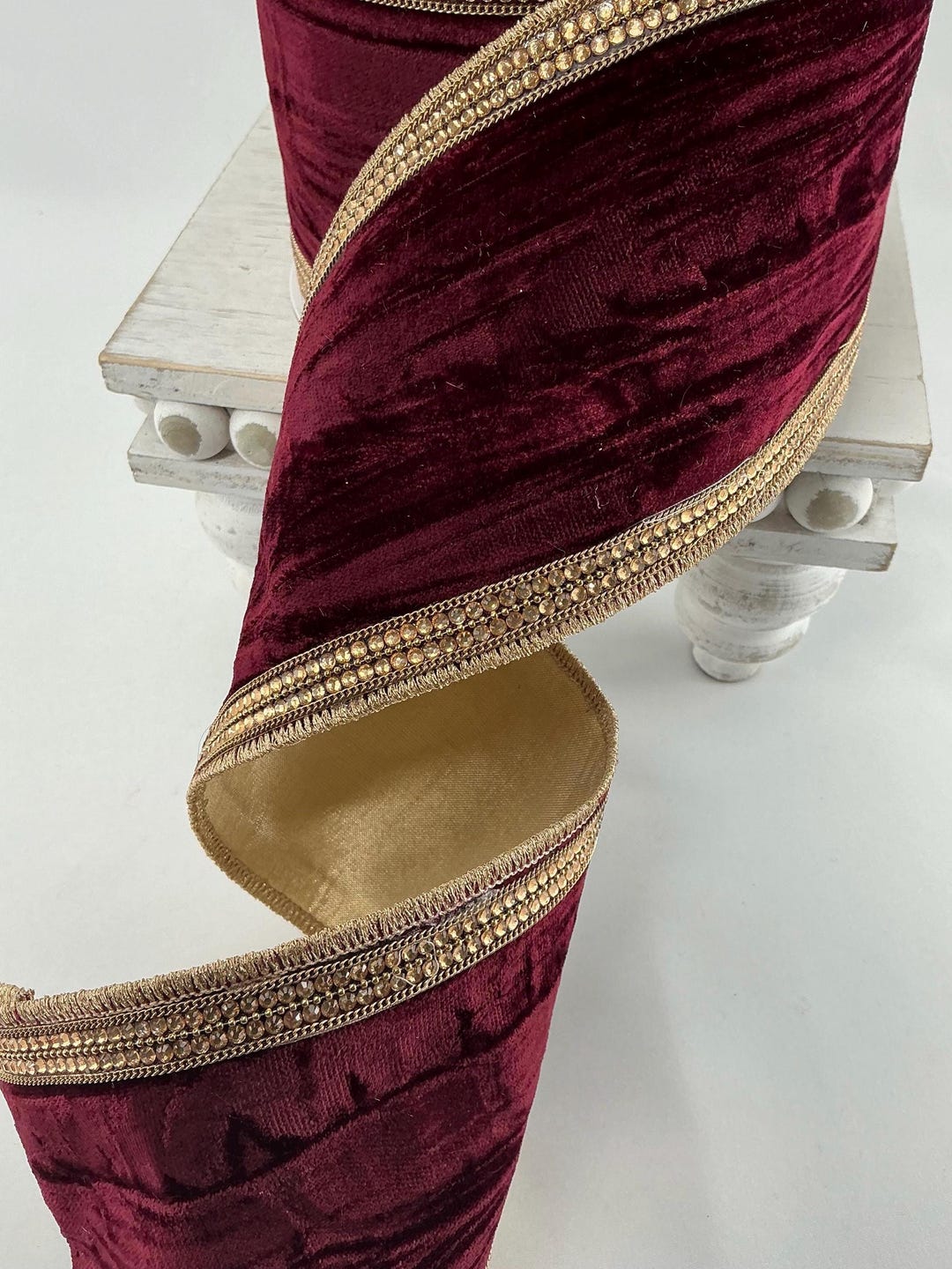Burgundy Velvet Wired Ribbon, Farrisilk Burgundy Velvet Distressed ...