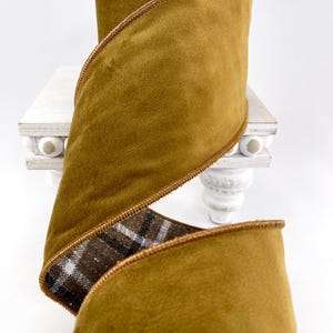 Brown Faux Suede Ribbon, Brown Christmas Wired Ribbon for Tree 4, Plaid ...