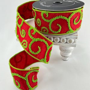 Farrisilk Red and Green Vine Ribbon, Christmas Wired Ribbons, Red and ...