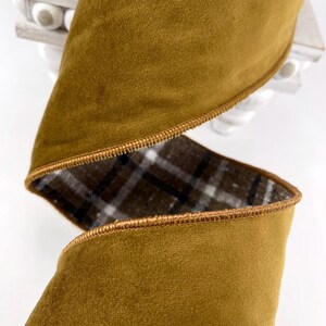 Brown Faux Suede Ribbon, Brown Christmas Wired Ribbon for Tree 4, Plaid ...