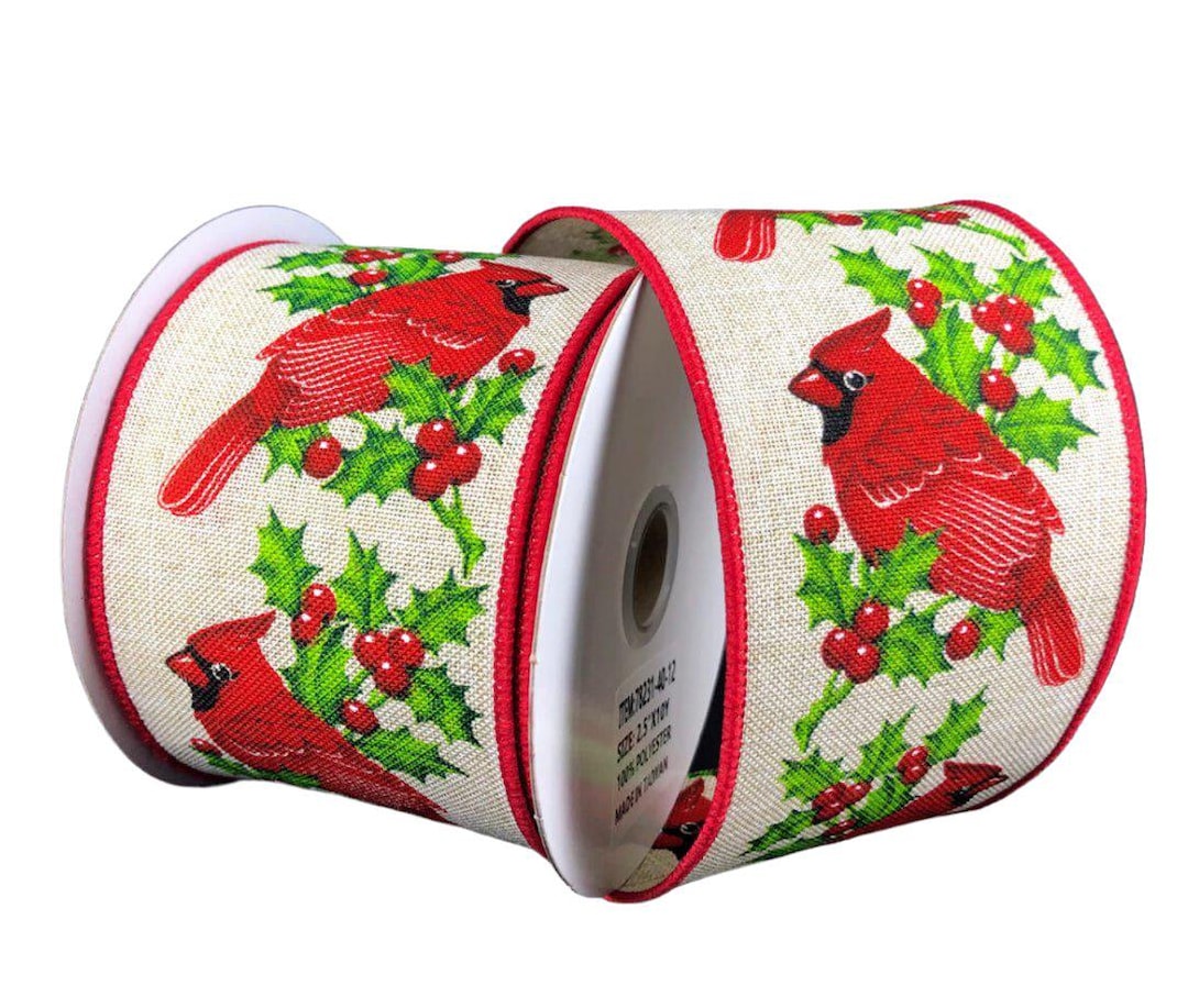 Red Bird Wired Christmas Ribbon, Christmas Tree Ribbon With Birds ...