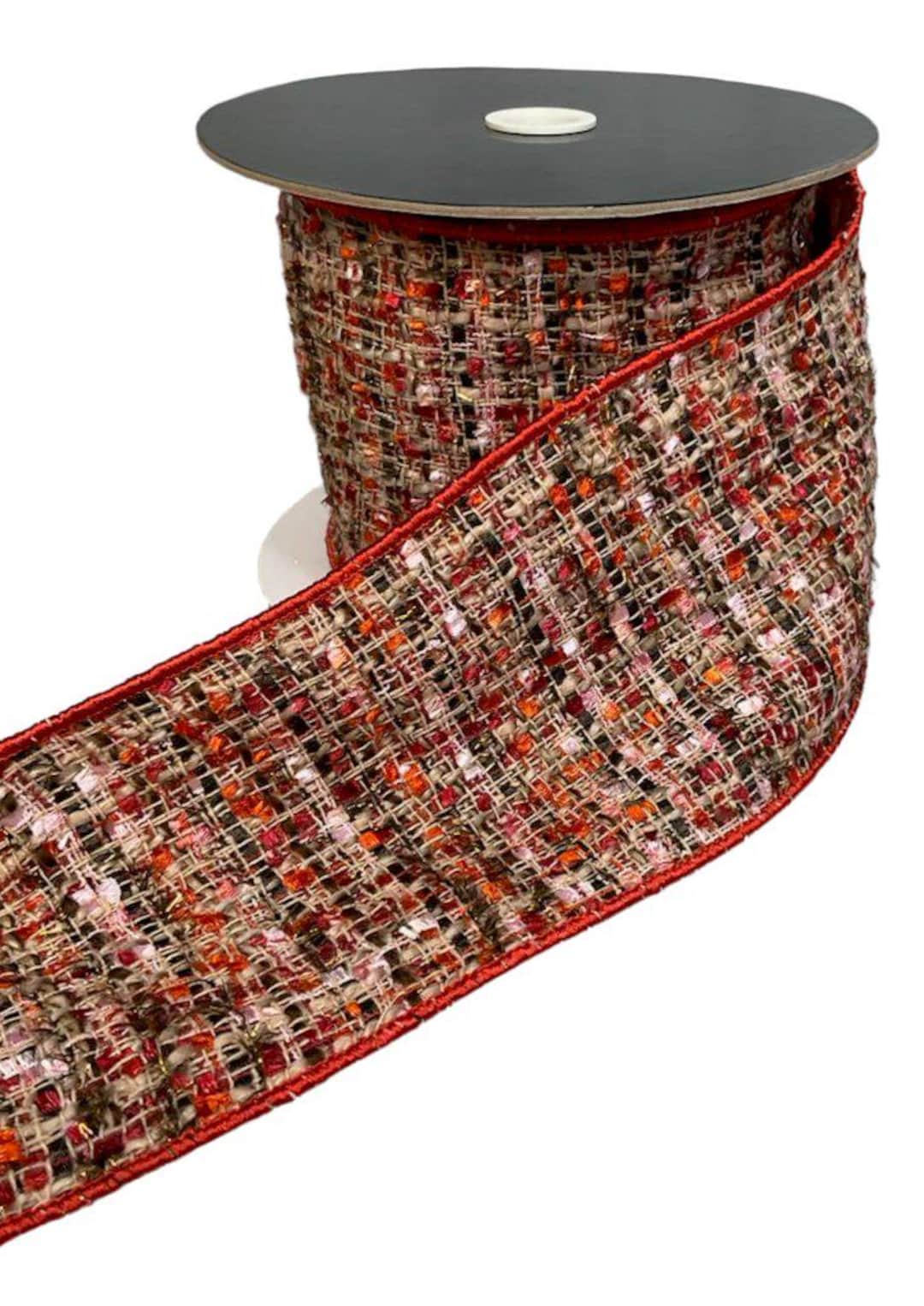 Rust and Brown Tweed Wired Ribbon 4”, Christmas Ribbon for Tree, 4 ...