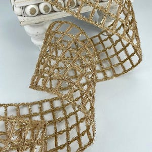 Burlap and Gold Netted Ribbon, 4” Netting Ribbon, Jute and Gold ...