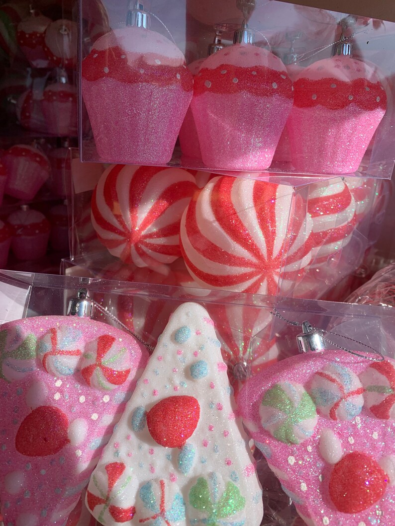 Pink Cake Ornaments, Candy Land Christmas, Sweets Christmas Ornaments ...