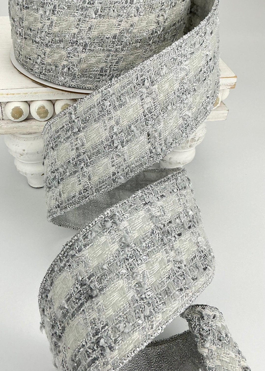 Gray and White Ribbon, Silver Christmas Ribbon, Silver and White Tweed ...