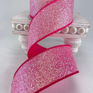 Hot Pink Glittered Wired Ribbon 2.5 Hot Pink, Pink Christmas Ribbon - Etsy
