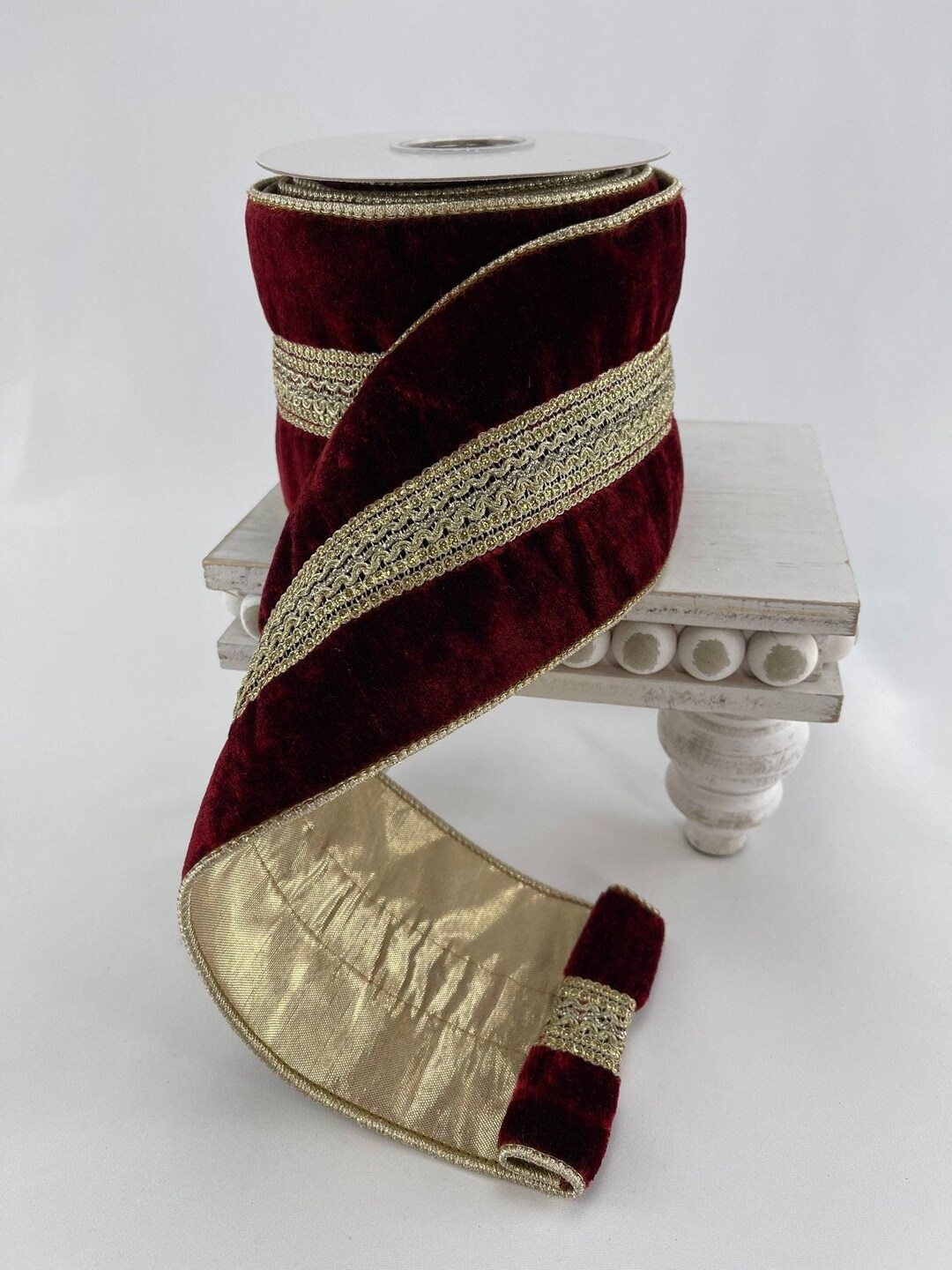 Burgundy and Gold Velvet Wired Ribbon 4 - Etsy