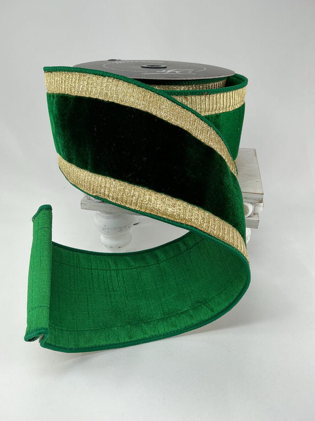 Emerald Green and Gold Velvet Christmas Ribbon, Dark Green Farrisilk ...