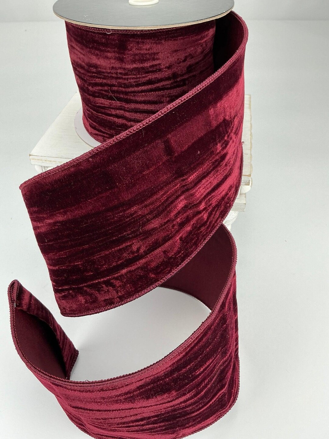 Burgundy Velvet Wired Ribbon, Burgundy Christmas Ribbon for Tree, 4 10 ...
