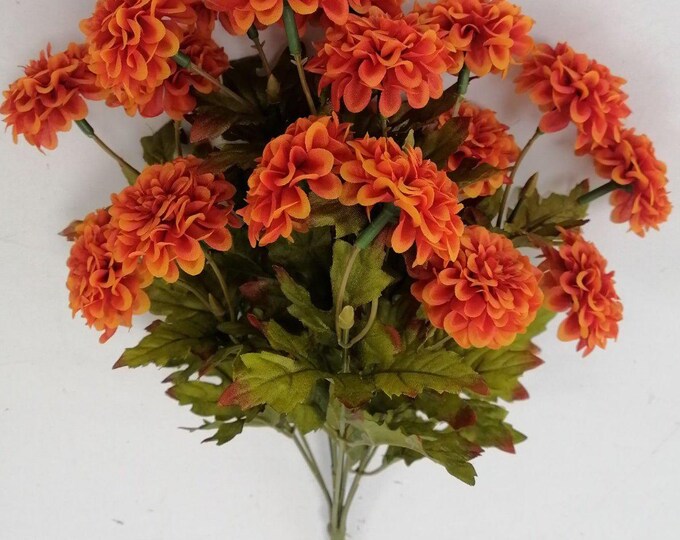 Fall Mums, Artificial Fall Mum Bush, Orange Flower Bush, Fall Flowers ...