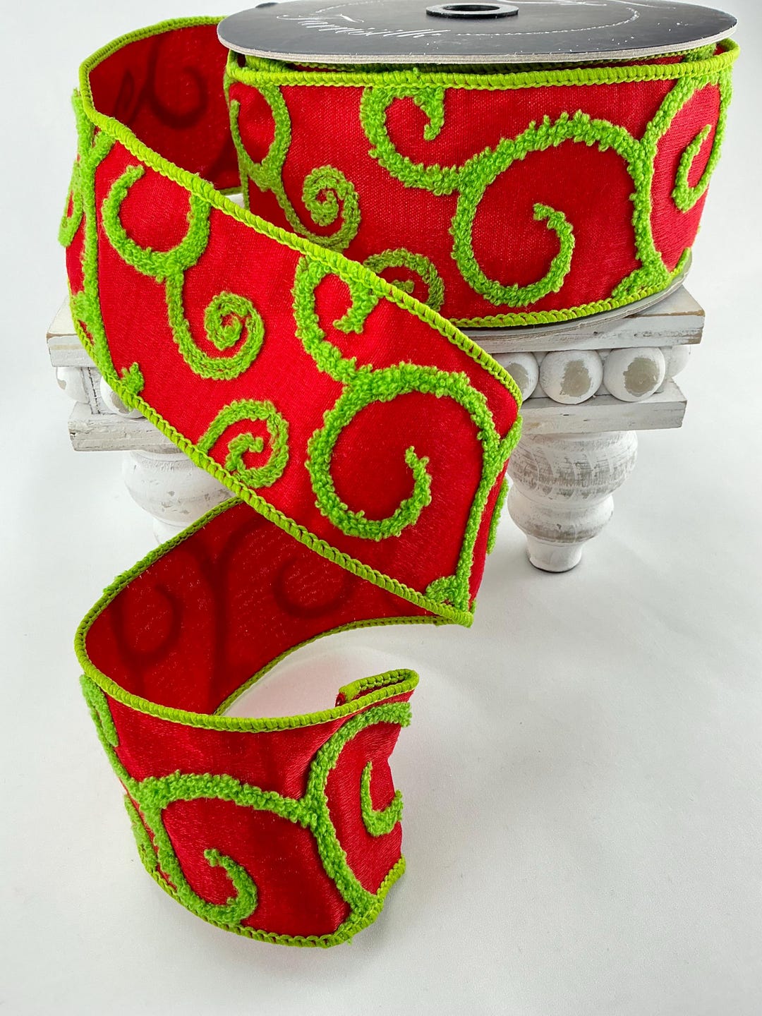 Farrisilk Red and Green Vine Ribbon, Christmas Wired Ribbons, Red and ...