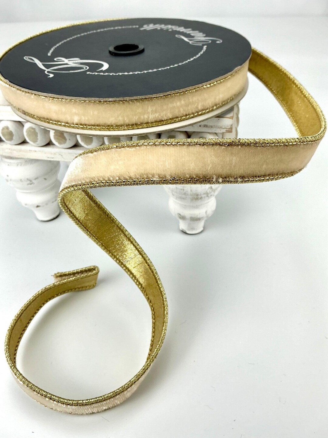 Cream Flashy Velvet Luster .75 Farrisilk Skinny Wired Ribbon, Cream and ...