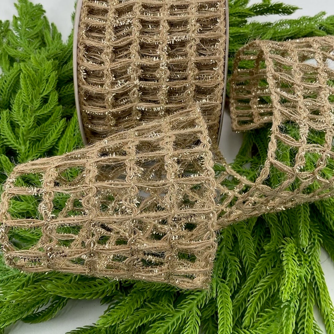 Burlap and Gold Netted Ribbon, 4 Netting Ribbon, Jute and Gold ...