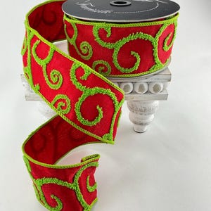 Farrisilk Red and Green Vine Ribbon, Christmas Wired Ribbons, Red and ...