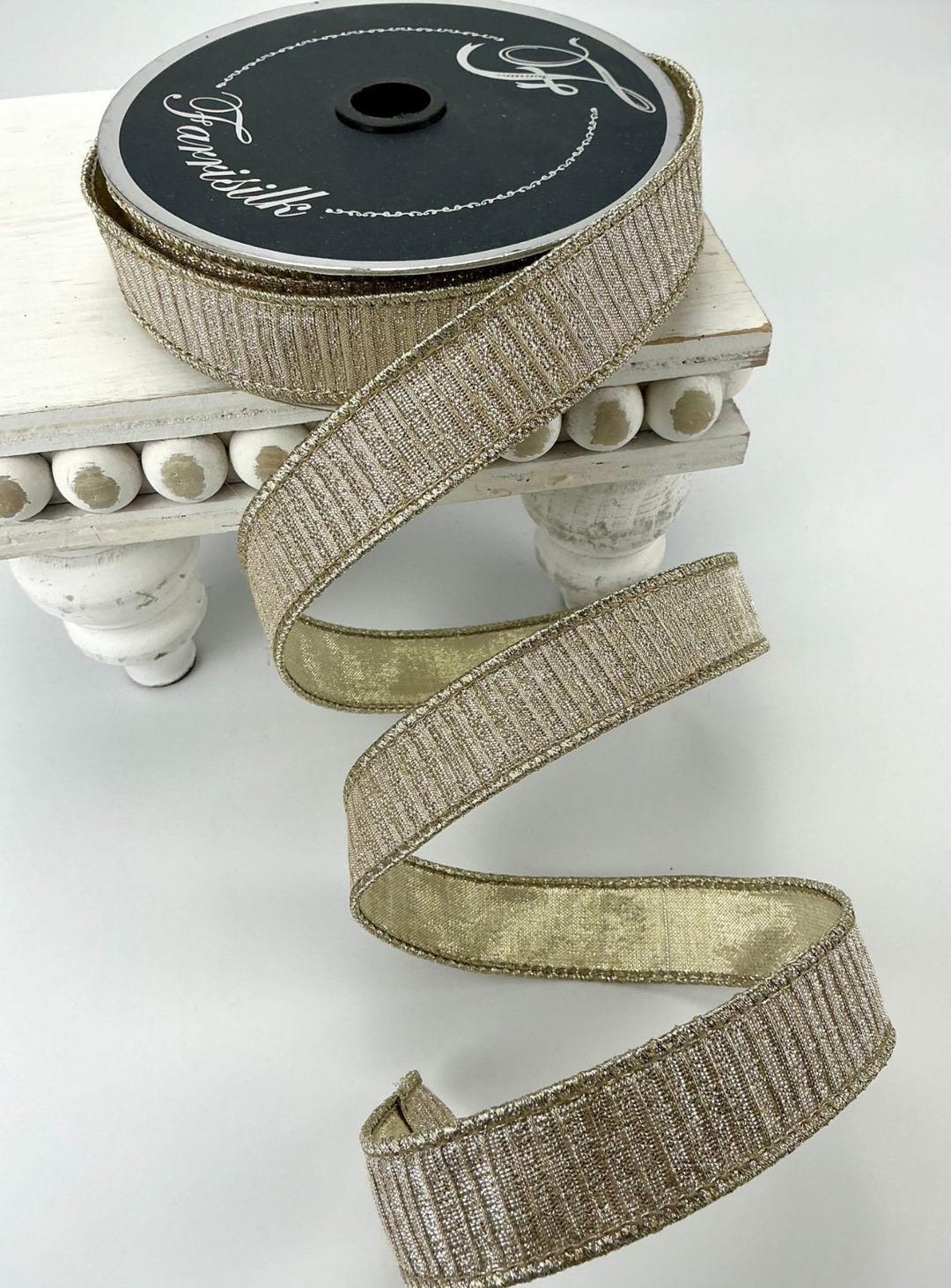 Farrisilk Platinum Trim Christmas Ribbon, Platinum Wired Ribbon ...