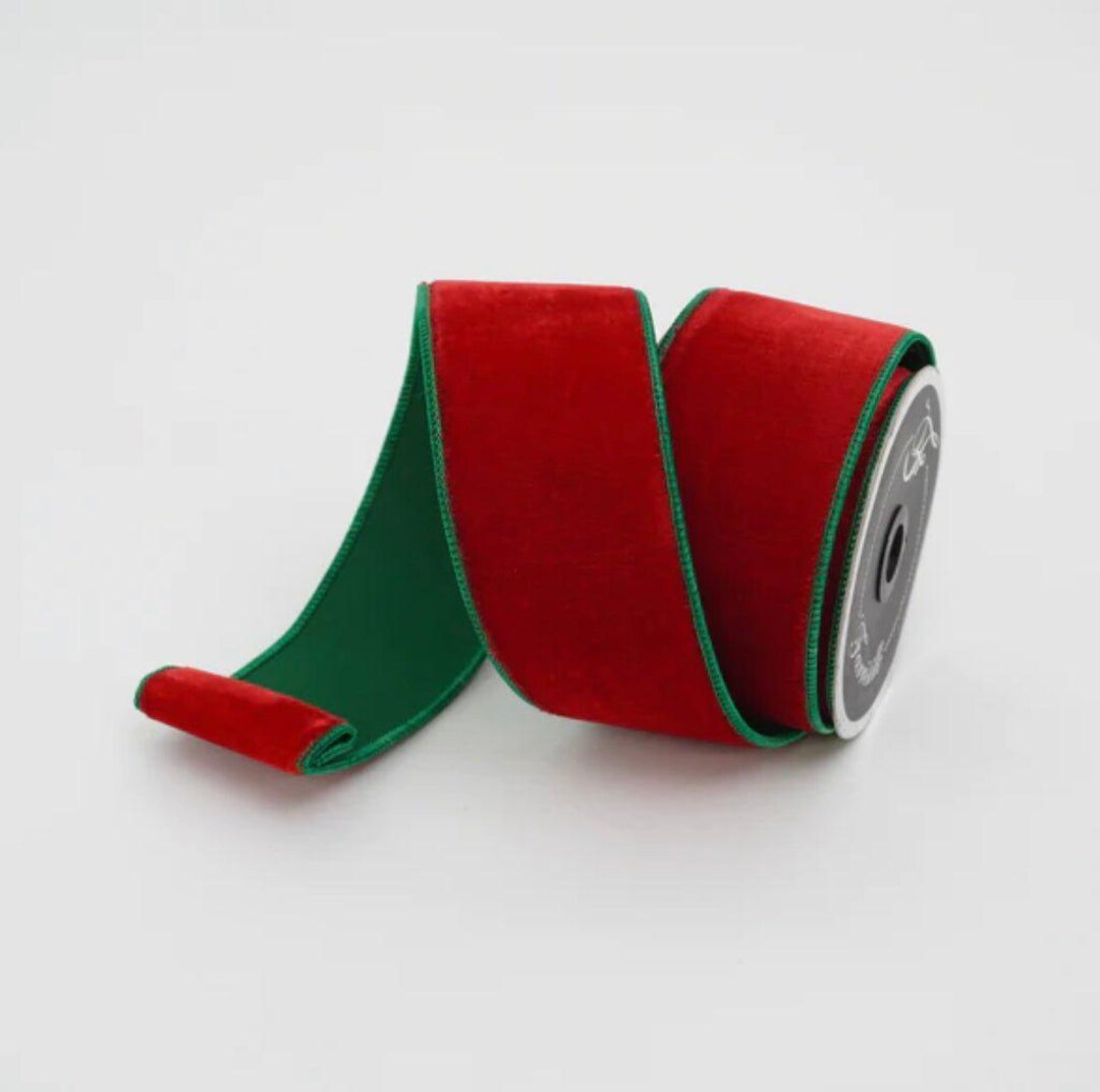 Red and Green Velvet Wired Ribbon, Farrisilk Christmas Ribbon, Red ...