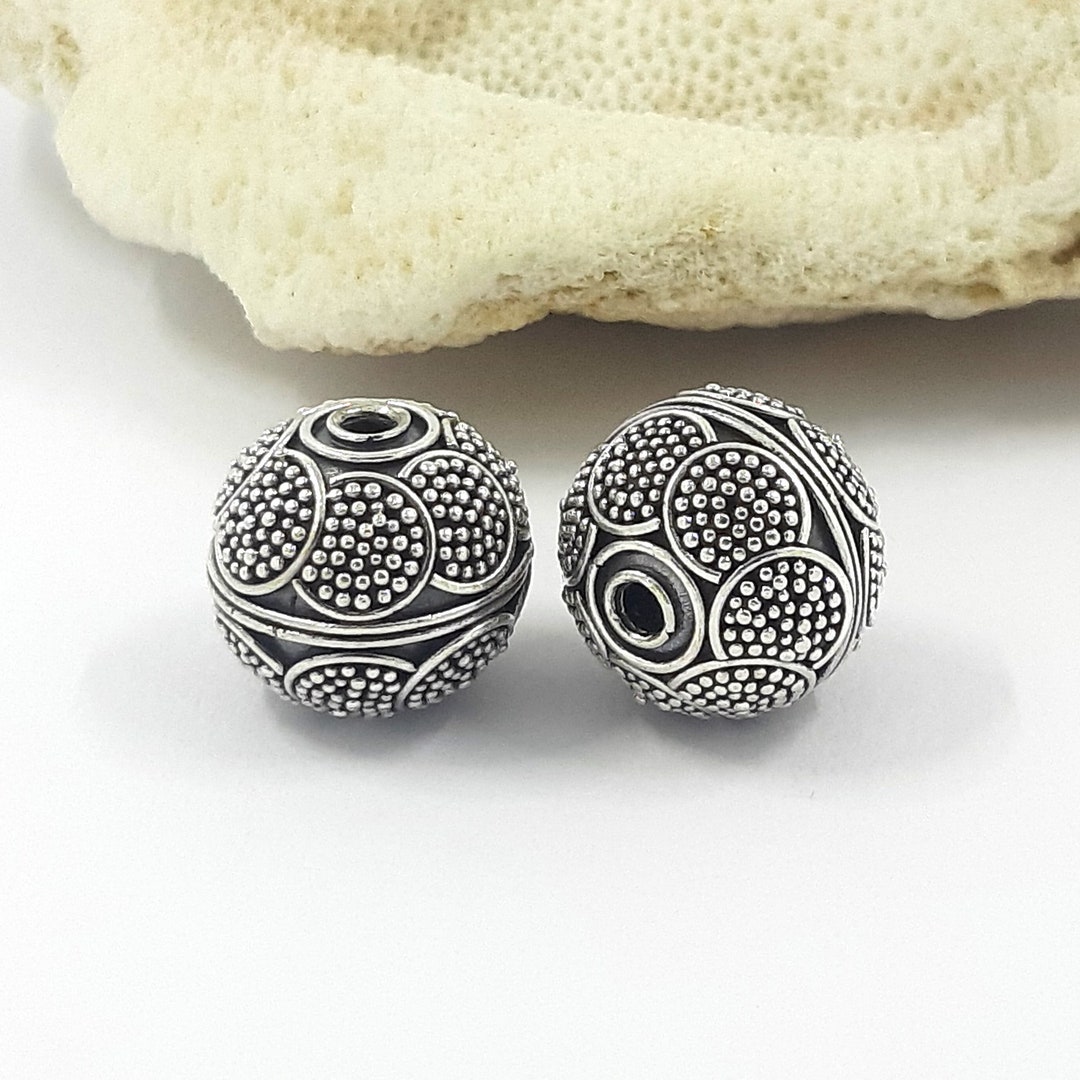 2pcs 10mm/12mm, Sterling Silver Bali Beads, Handmade Silver Beads ...