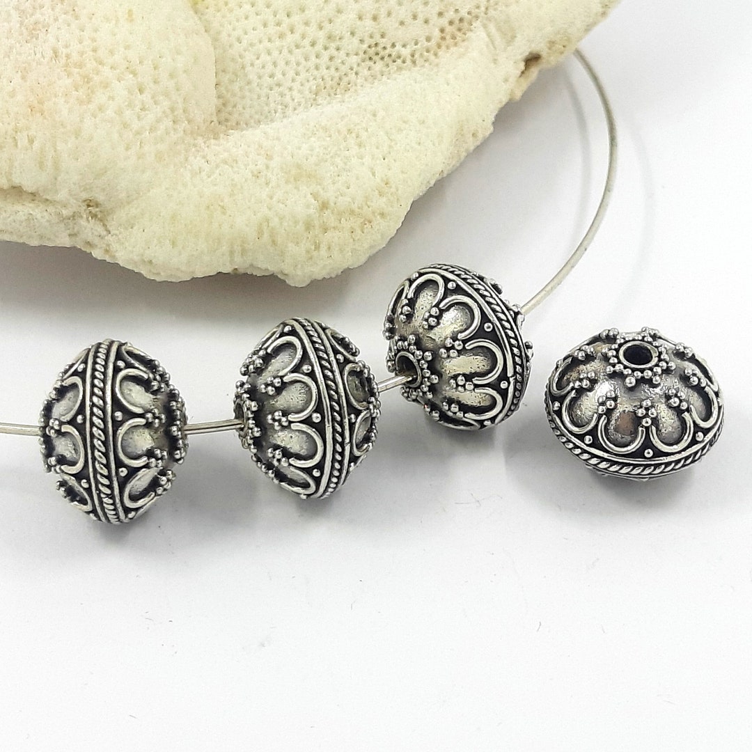 2pcs 14.5mm Round X 11mm Bali Silver Beads, Handmade Beads, Jewelry ...