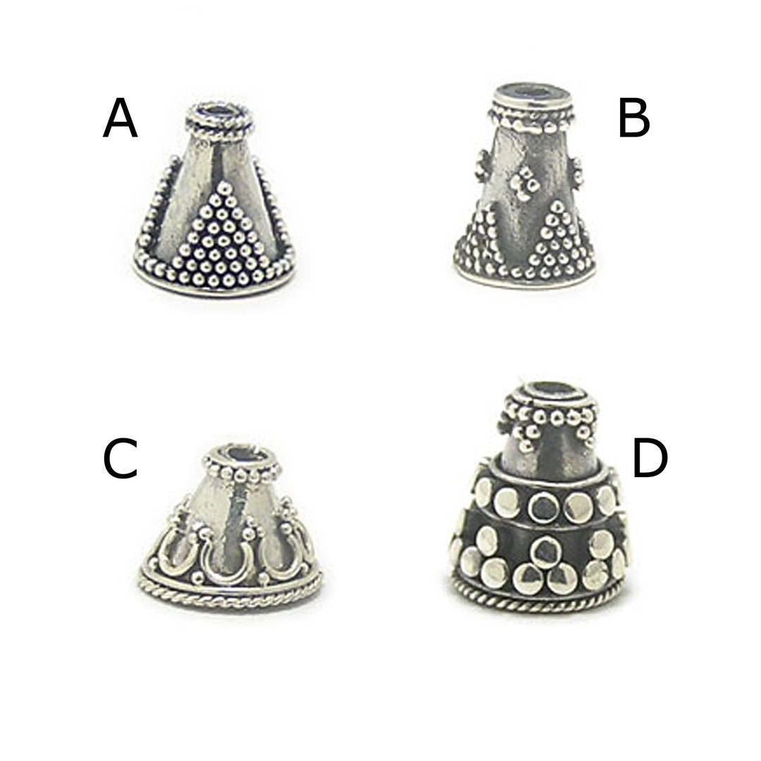 2 Pieces Sterling Silver Bali Bead Caps Handcrafted, Jewelry Components ...