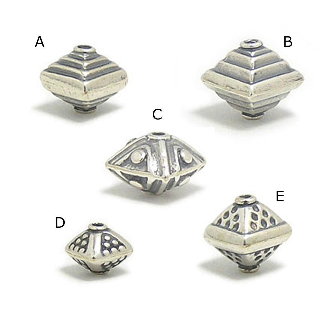 Three Pieces, Pyramid Beads Shape, Sterling Silver Handcrafted ...
