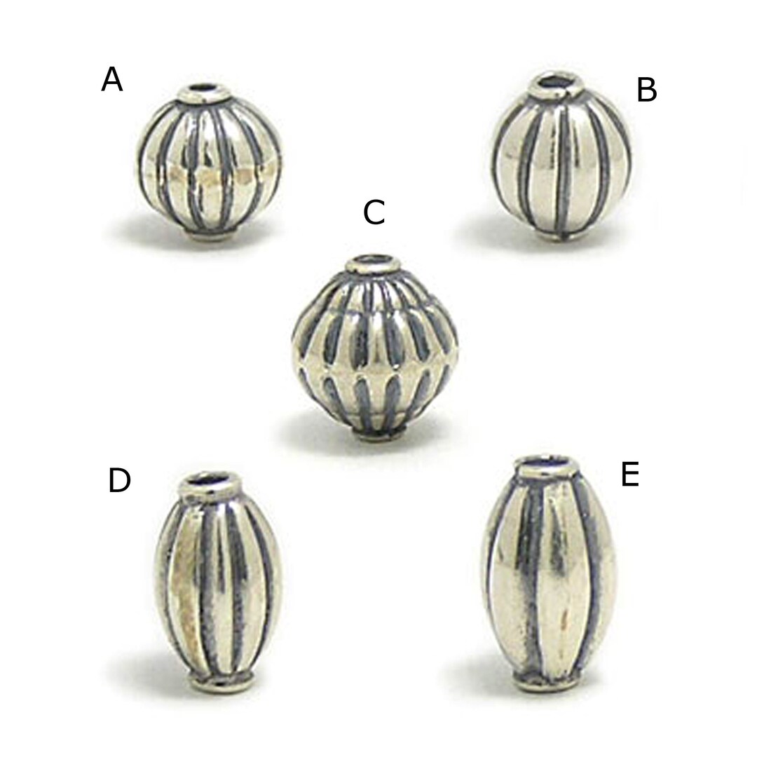 3 Pieces Round and Oval Beads Shape Sterling Silver Stamped Beads ...