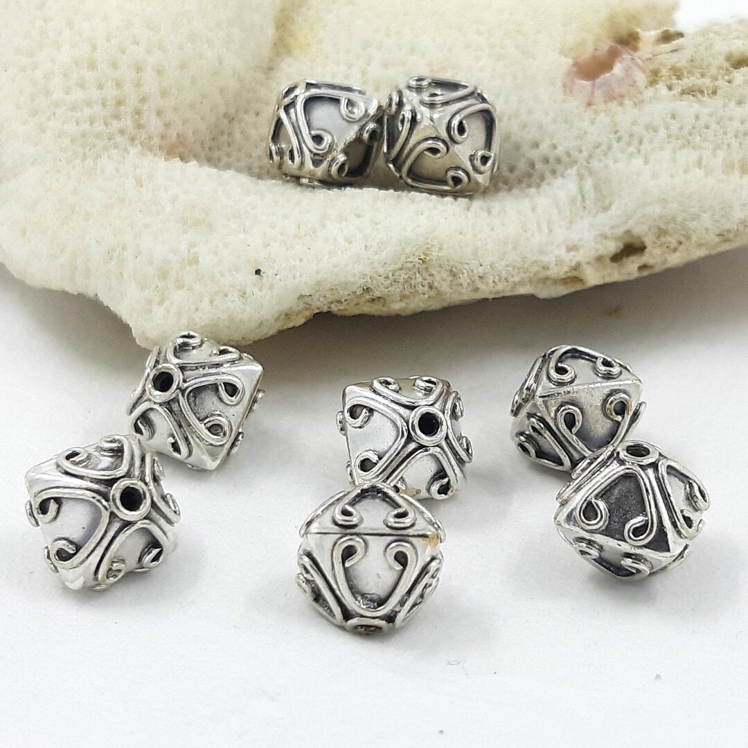3pcs, 8.5mm Pyramid Beads Shape, Sterling Silver Handcrafted, Handmade ...