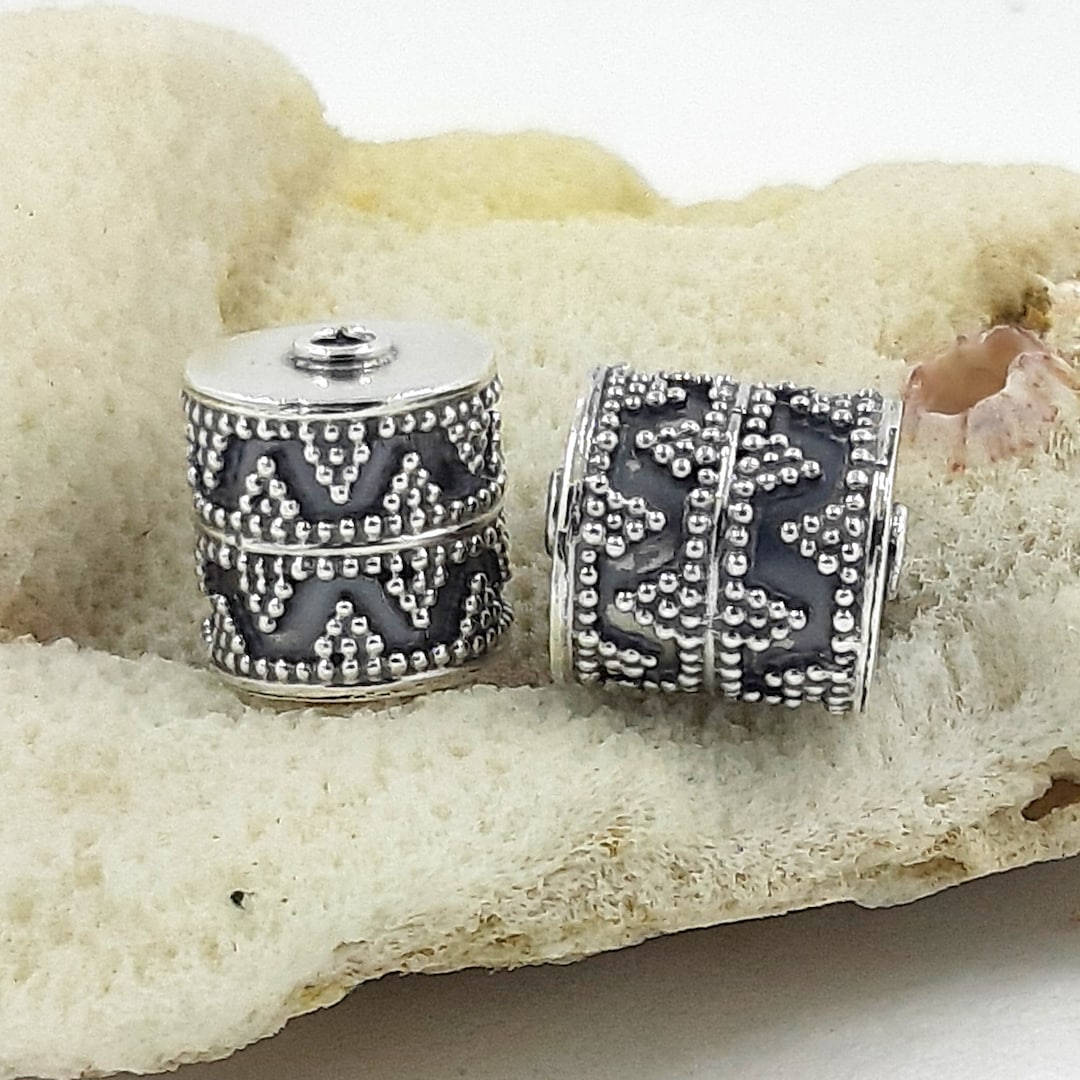 2pcs 12mm Long X 9.5mm Handmade Sterling Silver Tube Beads, Silver ...