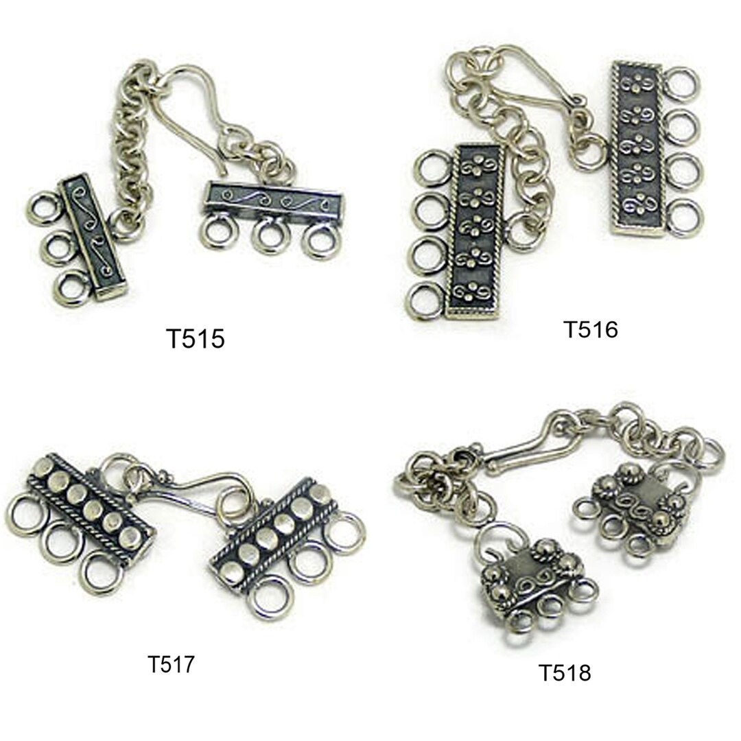 1 Set of Sterling Silver With Extension and Multi Strand Clasp Toggles ...