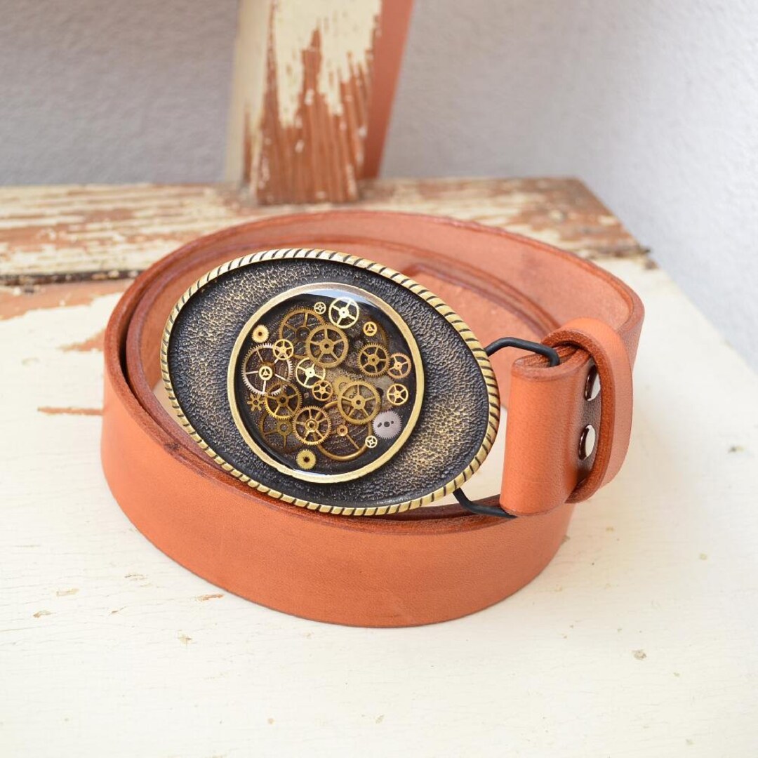 Steampunk Belt Buckle With Watch Parts, Leather Belt, Belt Buckle ...