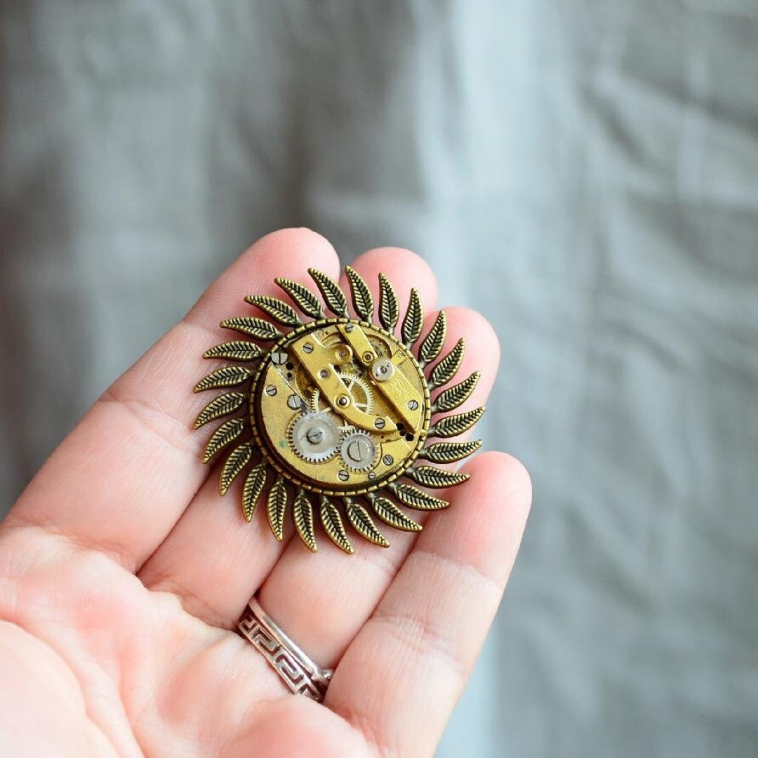 Rare Brooch/ Steampunk Sun Brooch/ Brooches/ Unique Brooch/ Swiss ...