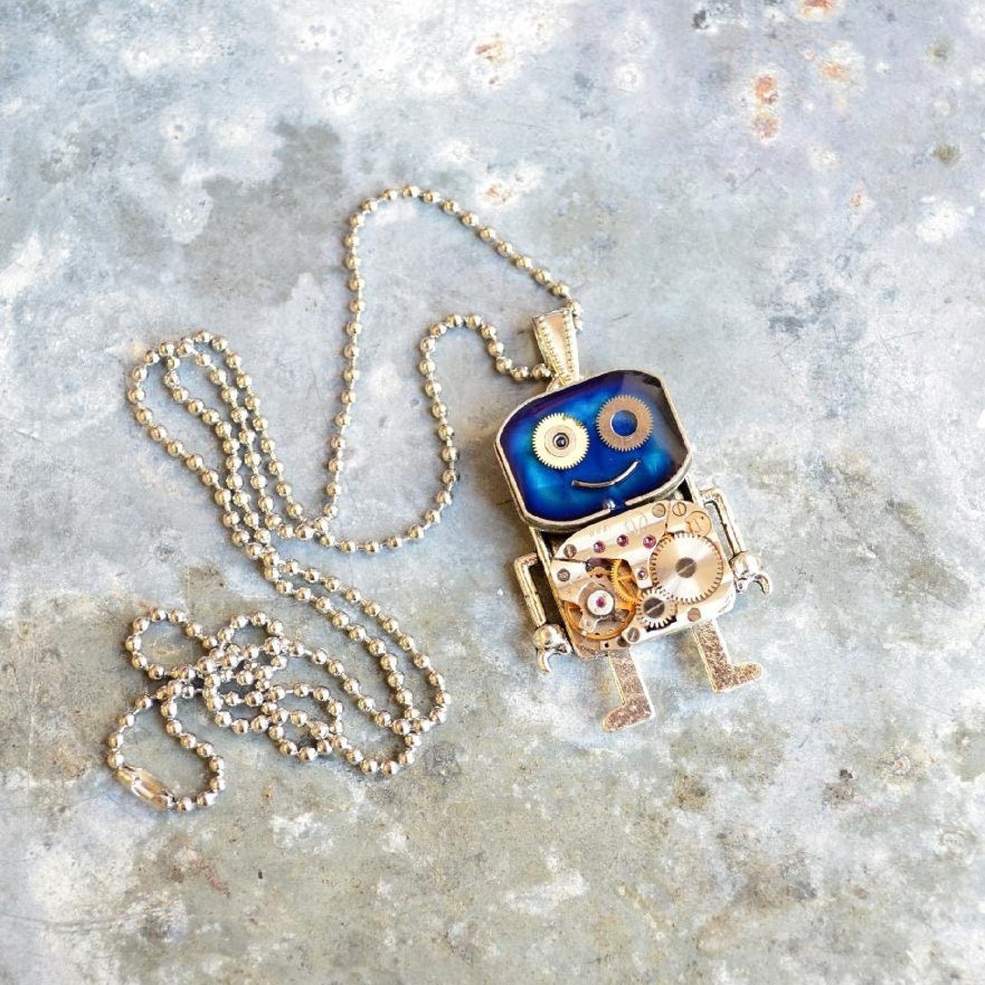 Blue Robot Steampunk Necklace/ Robot Necklace/ Robot Pendant ...