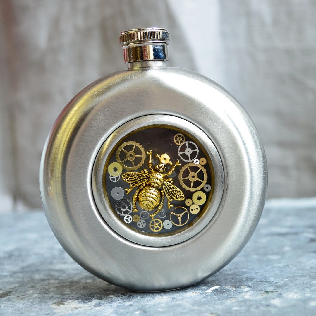 Steampunk Flask/ Steampunk Hip Flask/ Round Flask/ Vintage Hip Flask ...