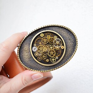 Steampunk Belt Buckle With Watch Parts, Leather Belt, Belt Buckle ...