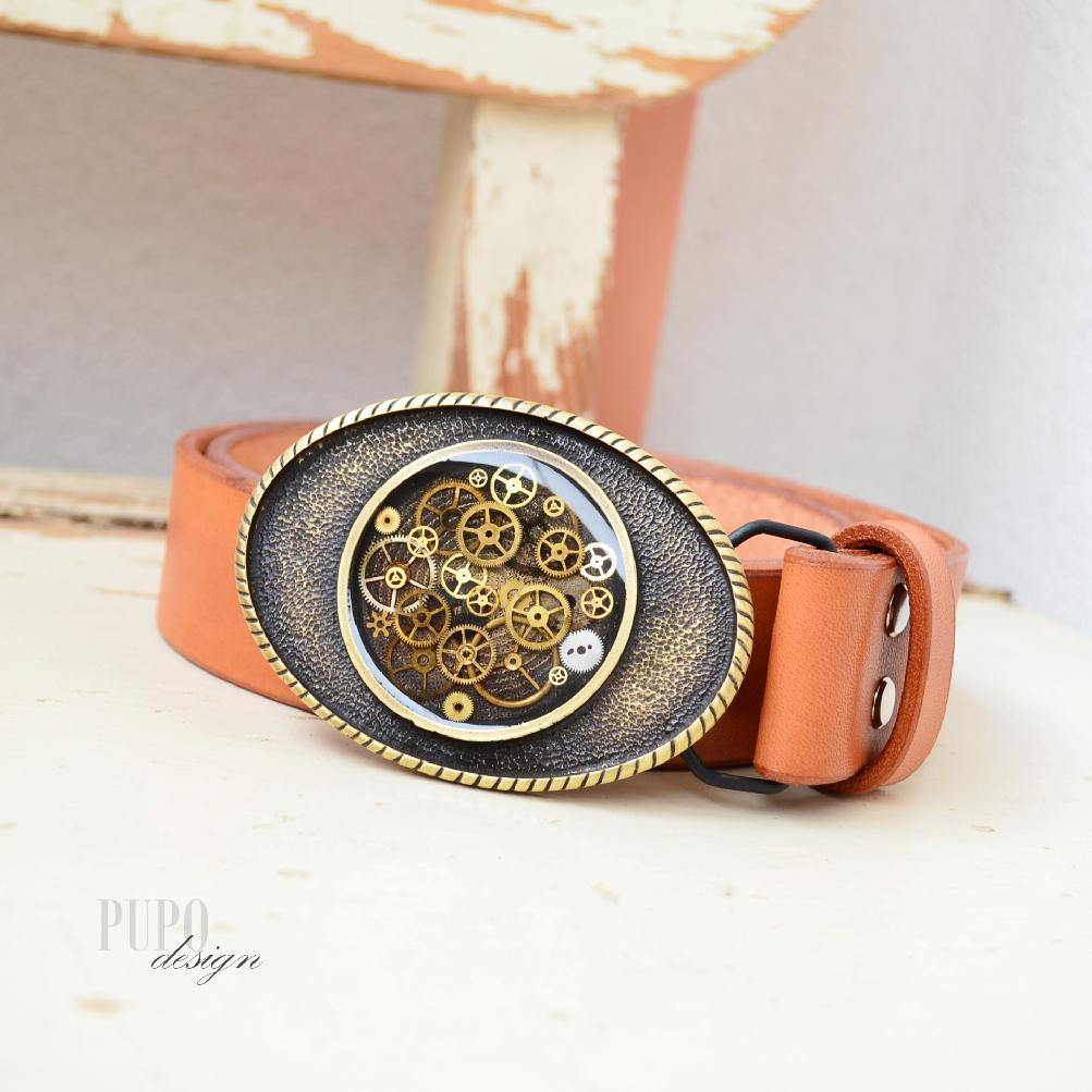 Steampunk belt buckle with watch parts leather belt Belt | Etsy