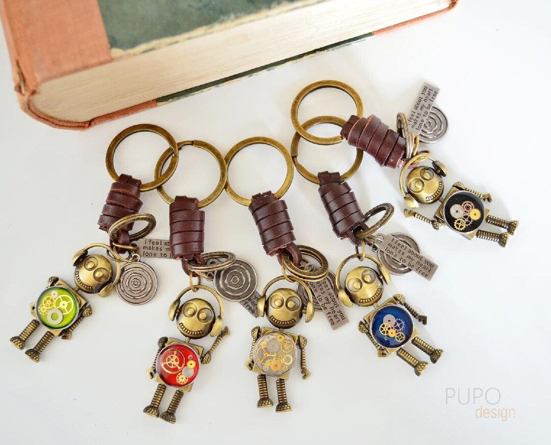 Cheerful Robot Keychain, COLOR VARIANTS, Robots, Keychain for Purse ...