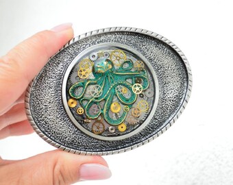 Steampunk belt buckle with watch parts leather belt Belt