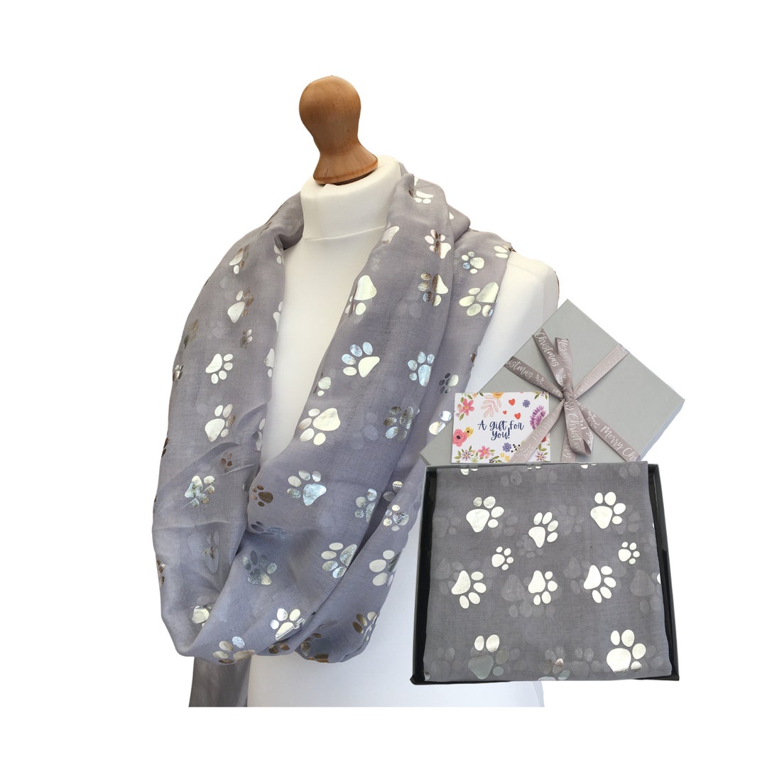 Silver Paw Print Scarf: Animal Lover Gift, Lightweight Viscose Blend - Etsy
