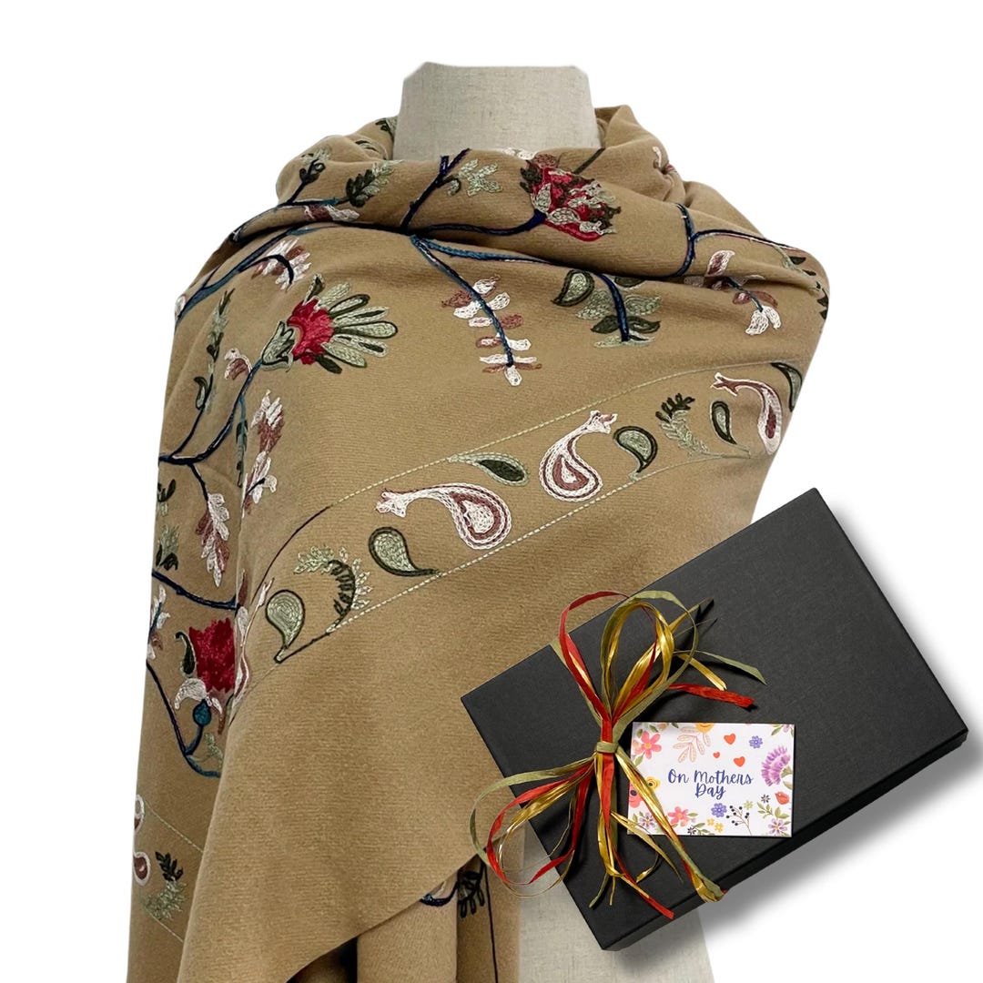 Paisley Embroidered Wool Blend Shawl: Elegant Formal Wrap - Etsy