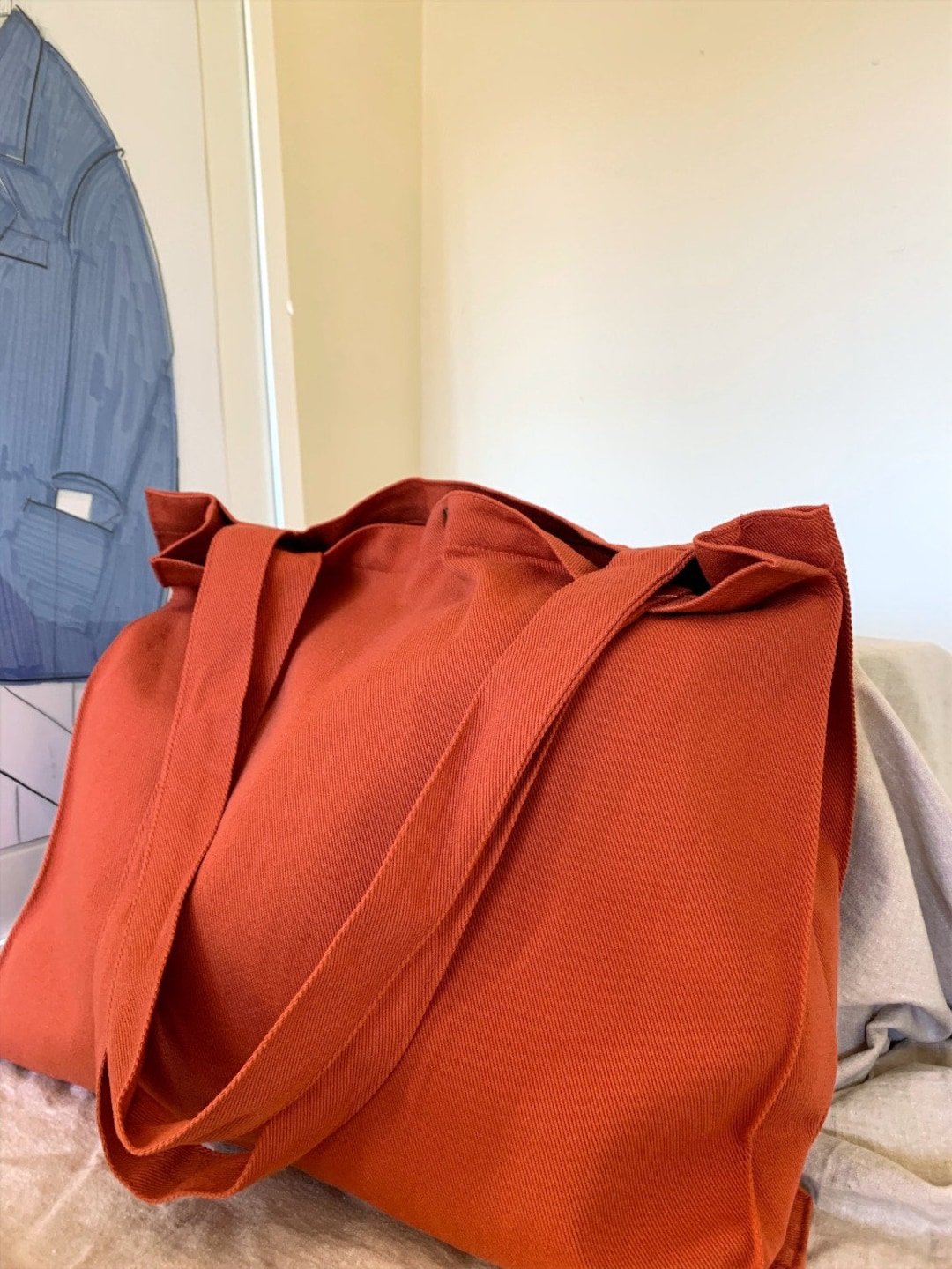 Orange Canvas Tote Bag Minimal Style Tote Bag Tote Bag With - Etsy