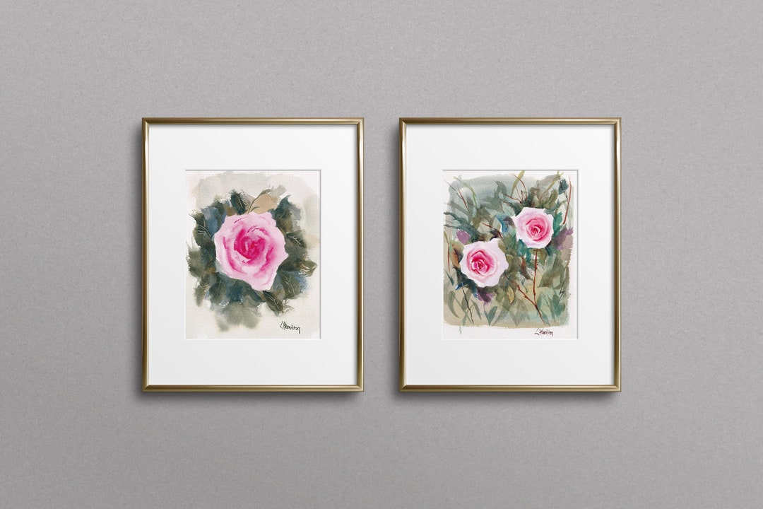 Set of Two Rose Art Prints | Flower Painting | Rose Wall Art | Garden ...