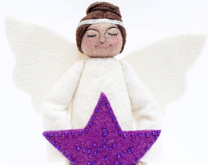 Purple Star Angel Tree Topper, Hand Felted Christmas Tree Adornment ...