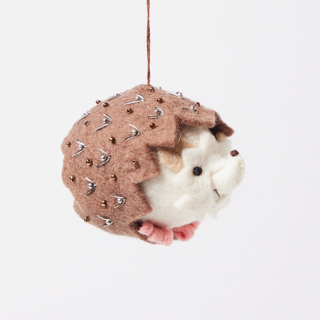 Shimmer Beaded Hedgehog Ornament, Hand Felted Brown Hedge Pig, Handmade ...