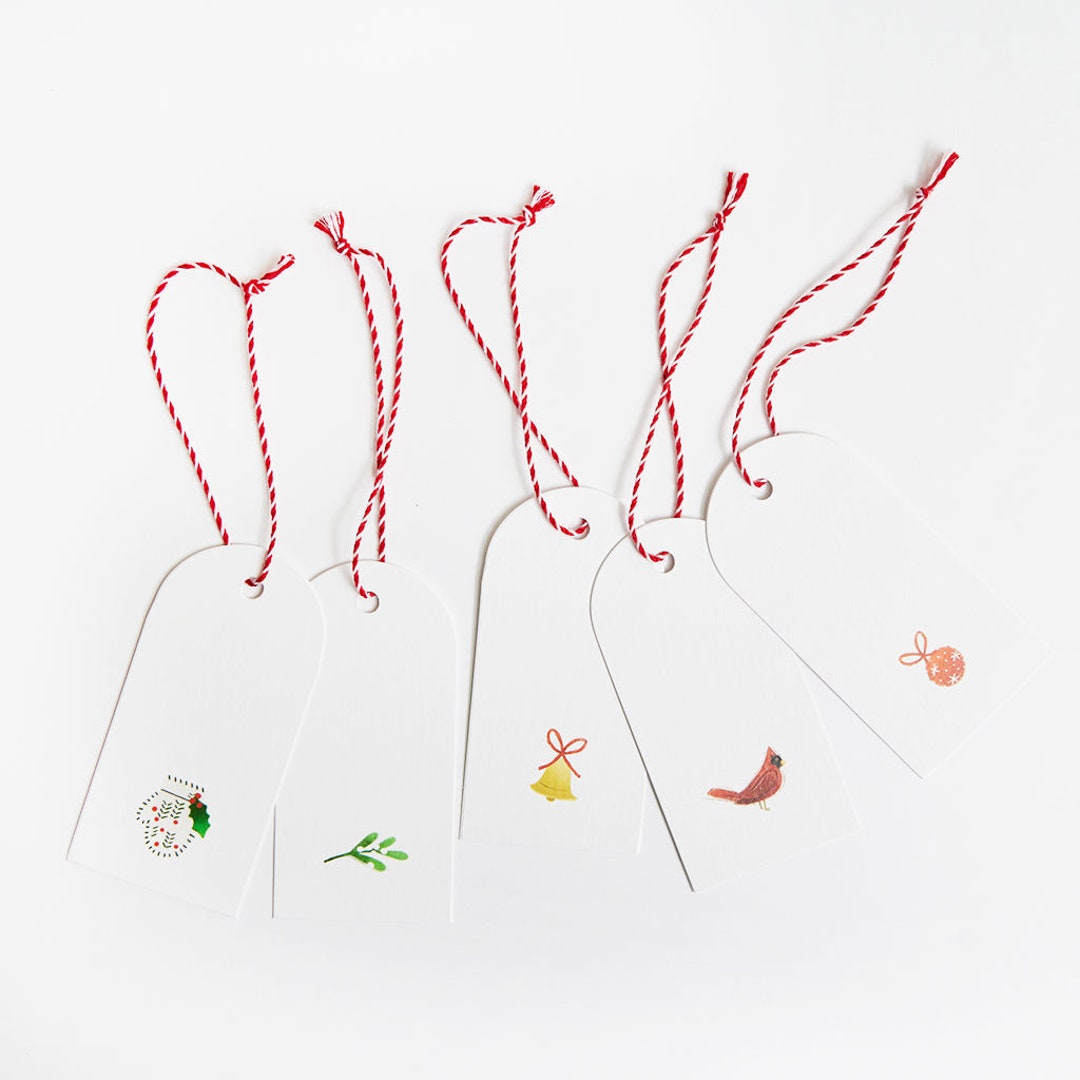 Classic Christmas Gift Tags Set of 5, Custom Designed Pre-strung Hang ...